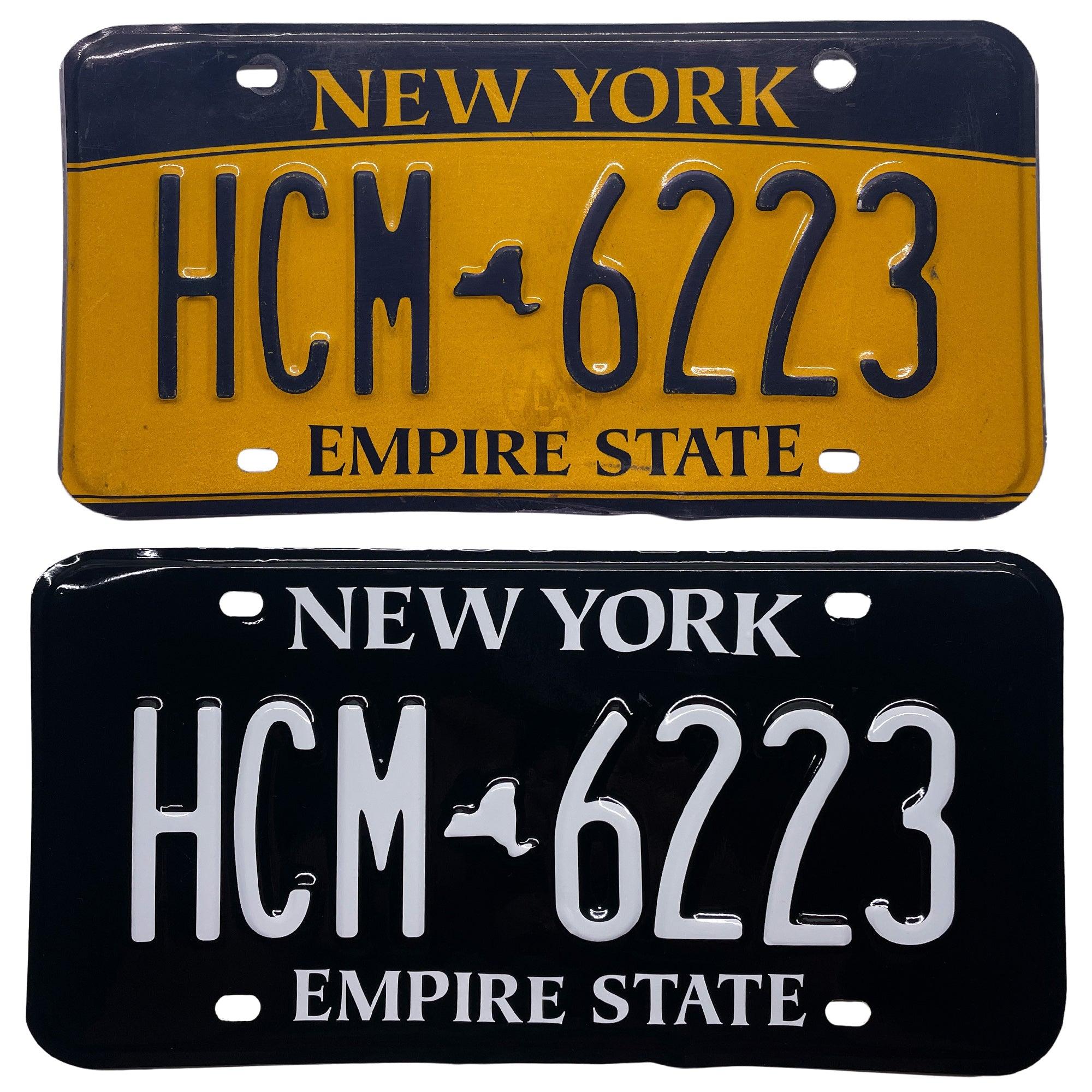 New York NY License Plate Wrap Black and White Black and Yellow Cloak Motorsports