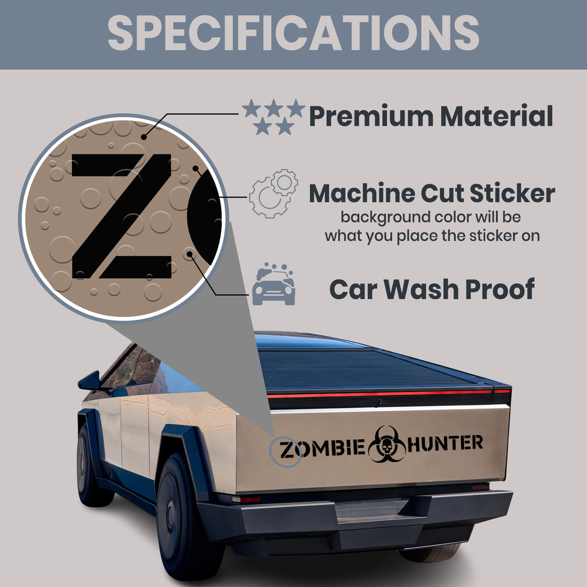 Zombie Hunter Tesla Cybertruck Tailgate, Front & Sides Vinyl Tesla Dec ...